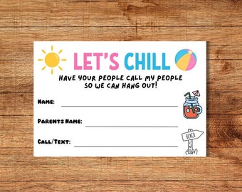 Editable Playdate Contact Calling Card for Kids Summer, End-of-year ...