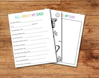 FATHER'S DAY GIFT All About My Dad Printable kids Fathers Day Dad Gift ...
