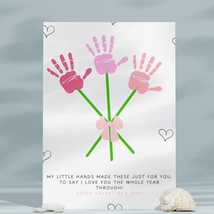 Valentine's Day Handprint Art, Handprint Craft, Printable Bouquet ...