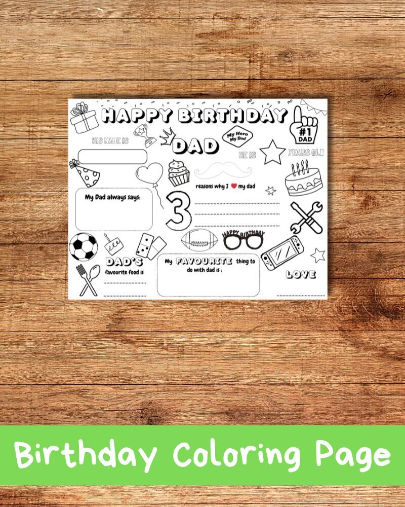 Happy Birthday Dad Coloring Page Happy Birthday Dad Placemat Activity ...