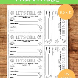Playdate Contact Calling Card for Kids | Summer, End-of-year Playdate ...