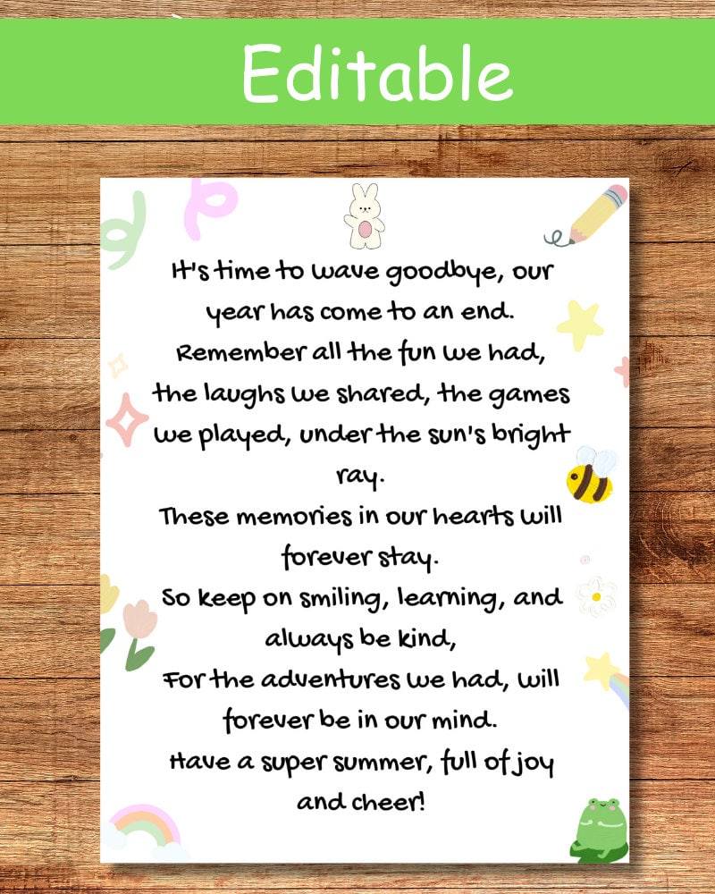 End of School Year Letter for Students, Last Day of School Student Gift ...