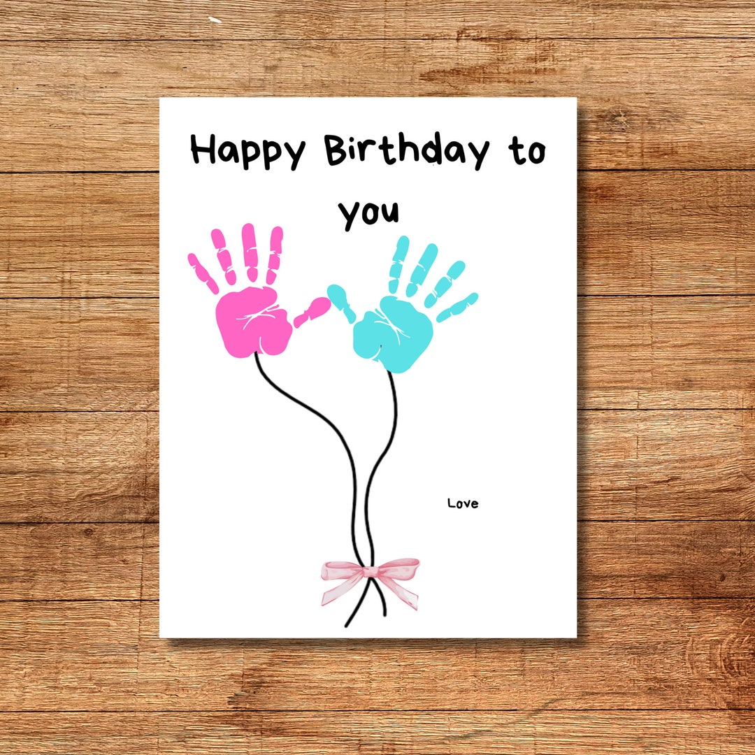 Happy Birthday Handprint Art, Custom Birthday Gift, DIY Card Gift ...