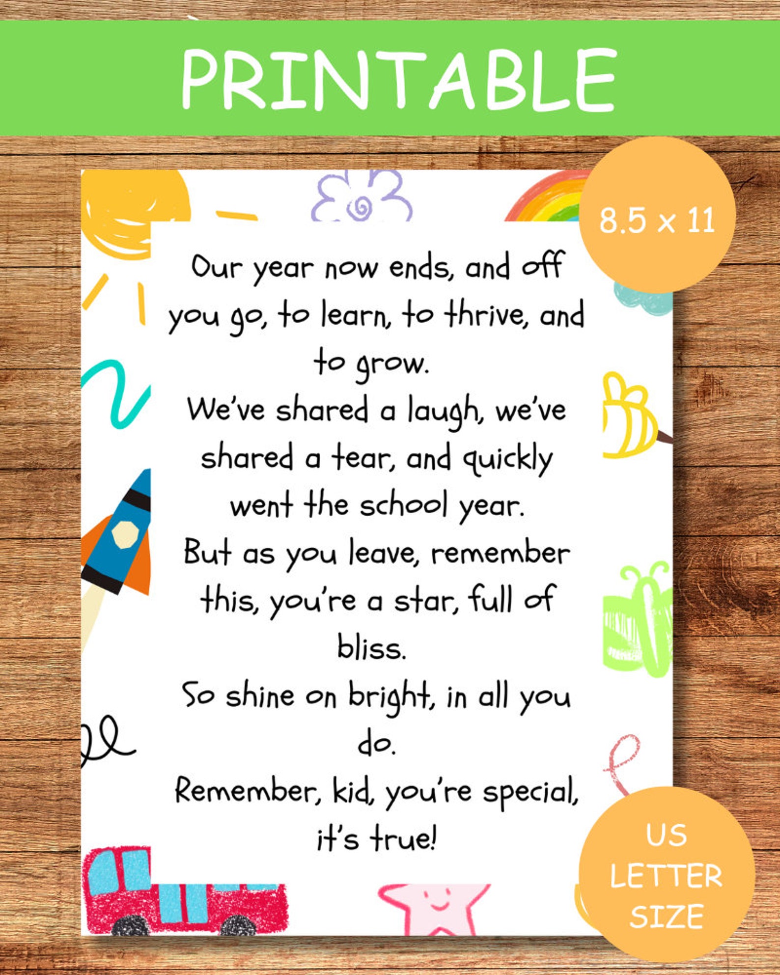 Teacher Goodbye Letter to Kids, Teacher End of School Letter Printable ...
