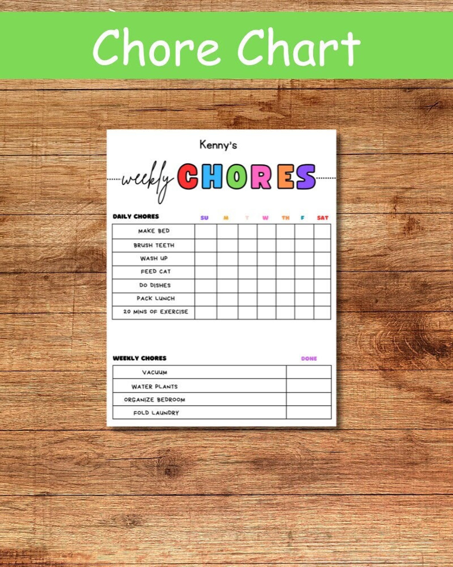 Editable Chore Chart, Printable Daily & Weekly Kids Chore ...