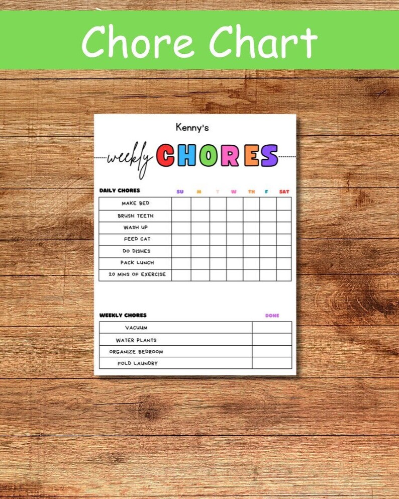 Editable Chore Chart, Printable Daily & Weekly Kids Chore ...