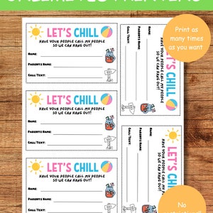 Playdate Contact Calling Card for Kids | Summer, End-of-year Playdate ...