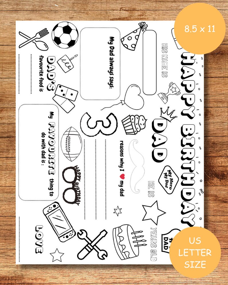 Happy Birthday Dad Coloring Page | Happy Birthday Dad Placemat Activity ...