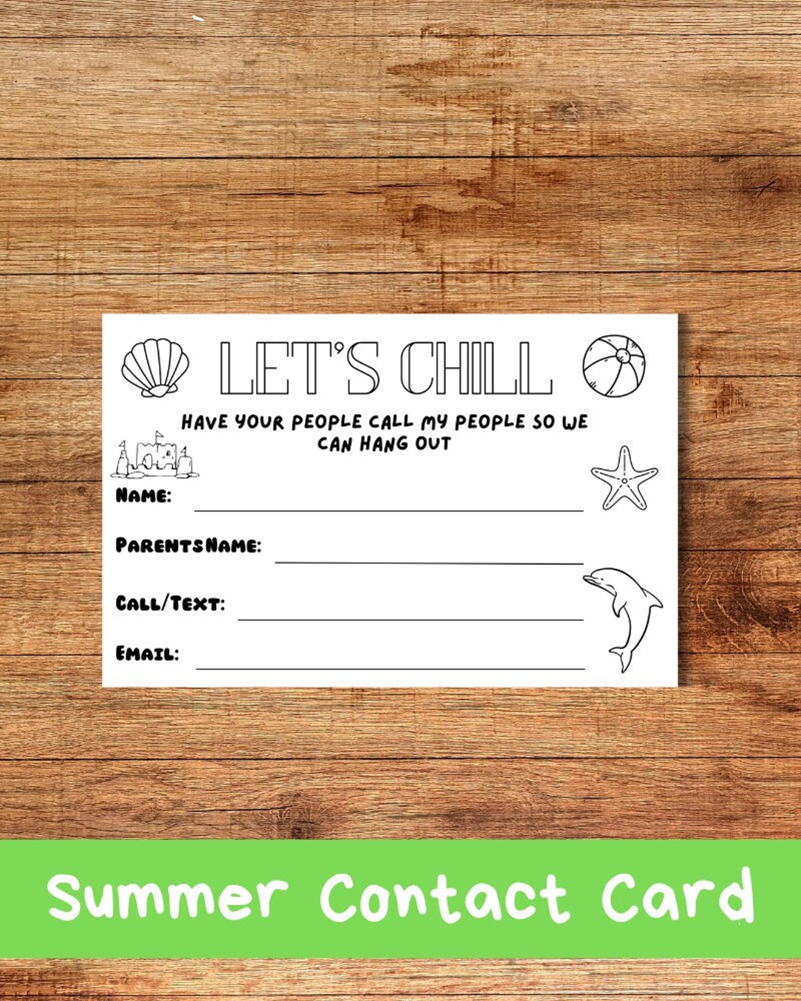 Playdate Contact Calling Card for Kids | Summer, End-of-year Playdate ...