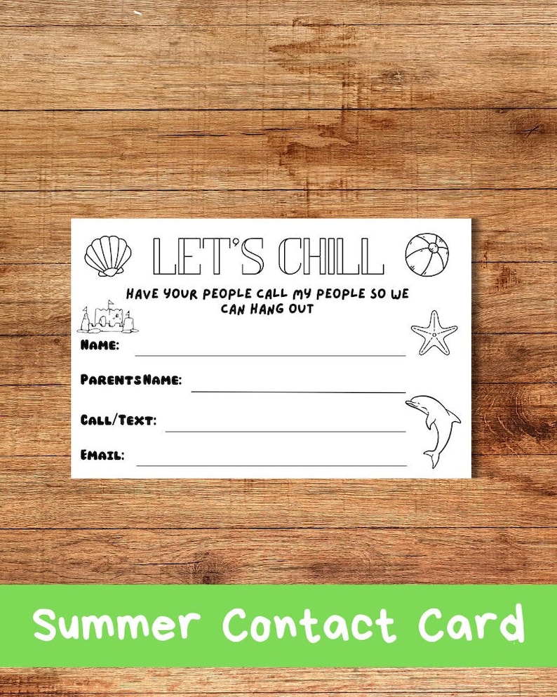 Playdate Contact Calling Card for Kids | Summer, End-of-year Playdate ...