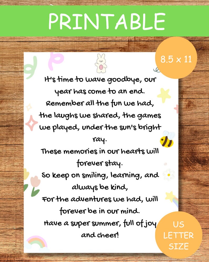 End of School Year Letter for Students, Last Day of School Student Gift ...