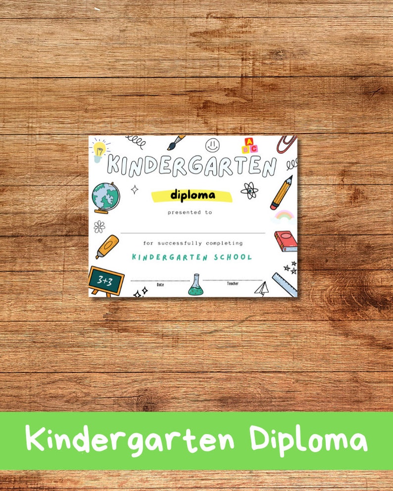 Kindergarten Graduation Diploma Printable INSTANT DOWNLOAD Elementary ...