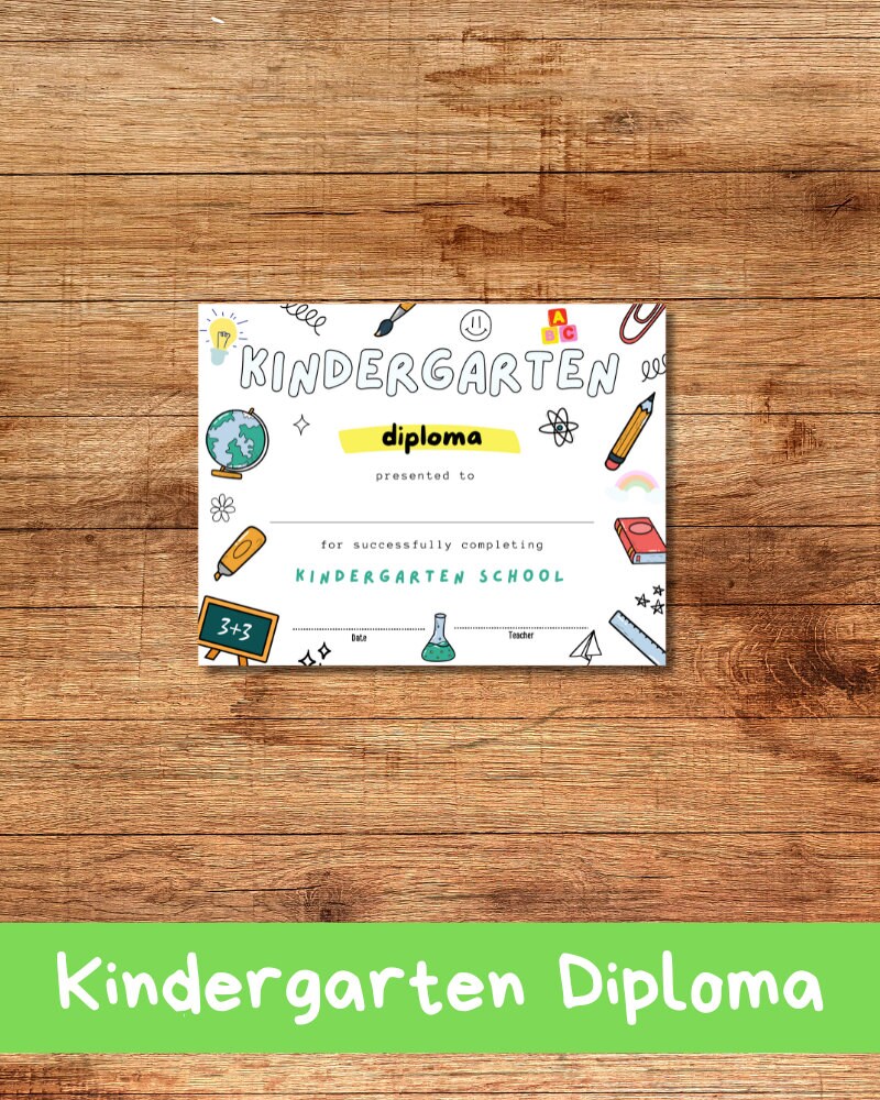 Kindergarten Graduation Diploma Printable INSTANT DOWNLOAD Elementary ...