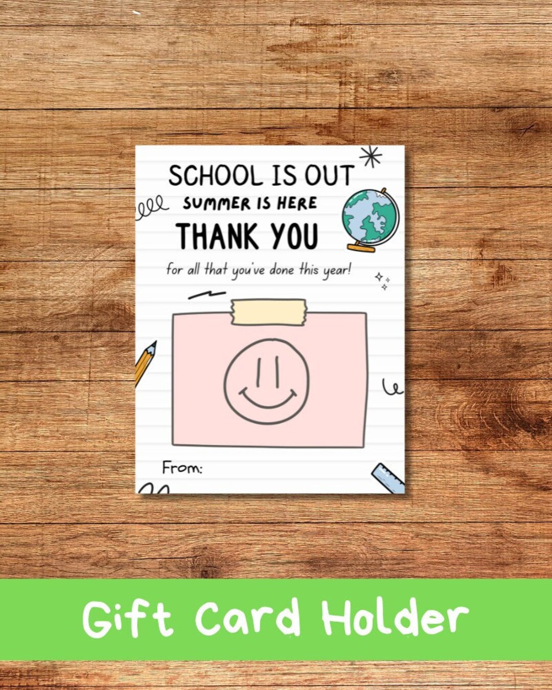 Printable Teachers Gift Card Holder, Printable End of School Year Favor ...