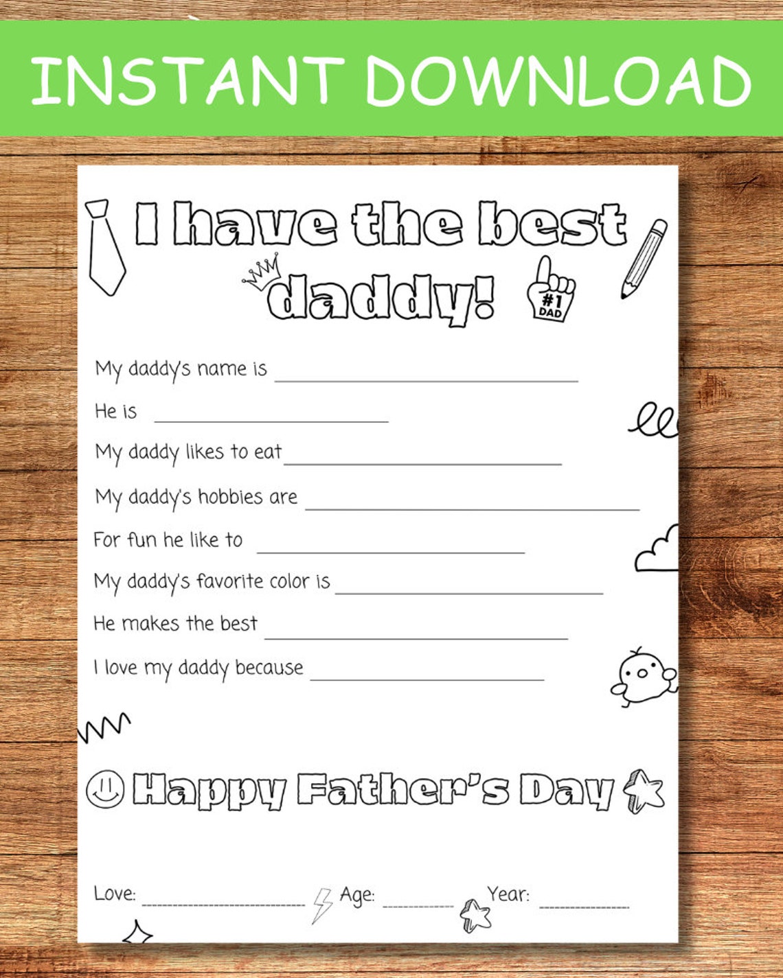 Father's Day Gift Coloring Printable Keepsake All About Dad Interview ...