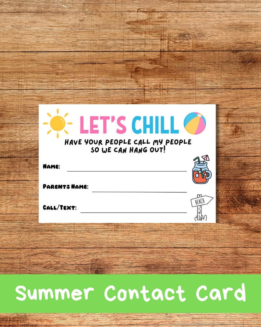 Playdate Contact Calling Card for Kids | Summer, End-of-year Playdate ...