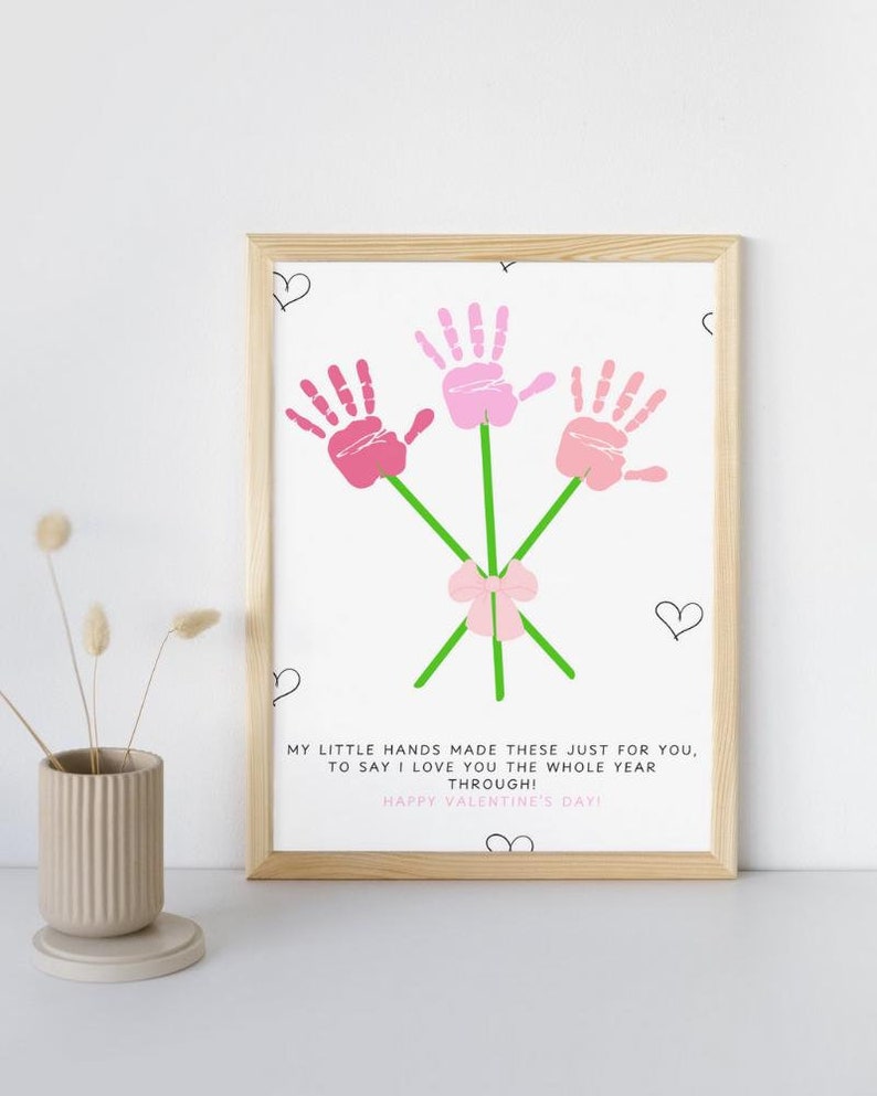 Valentine's Day Handprint Art, Handprint Craft, Printable Bouquet ...