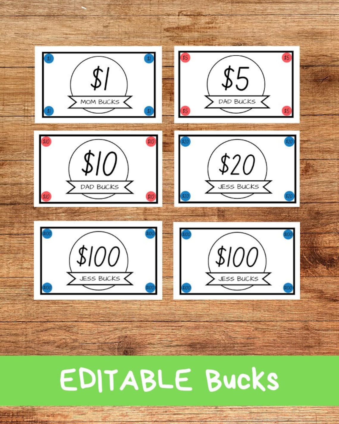 EDITABLE Mom Bucks Printable Reward Bucks Good Behavior Bucks Chore ...