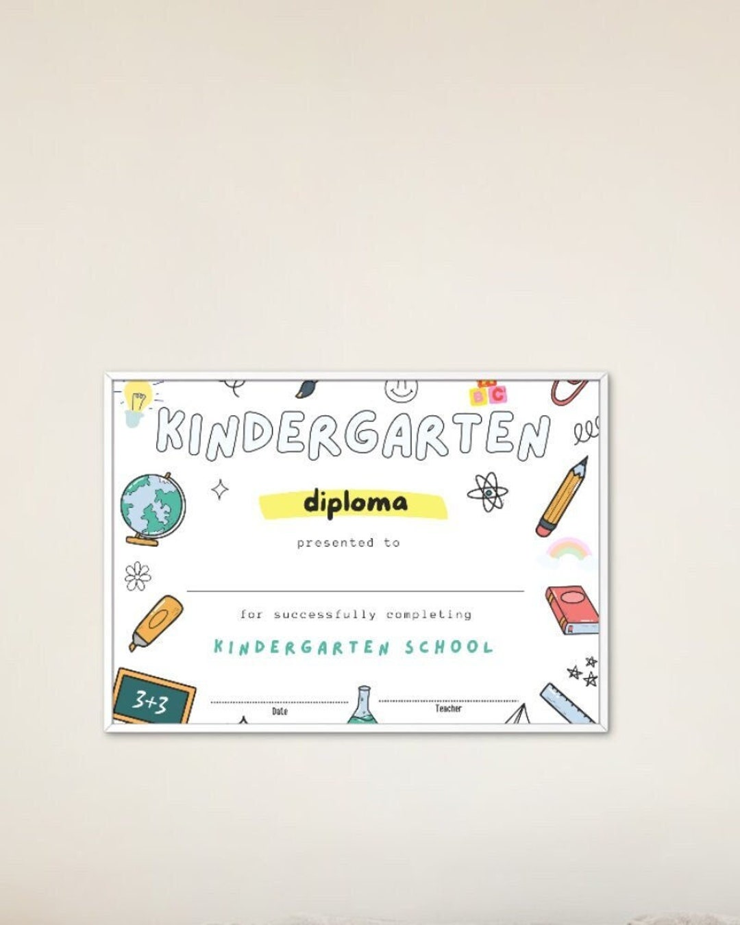 Kindergarten Graduation Diploma Printable INSTANT DOWNLOAD Elementary ...