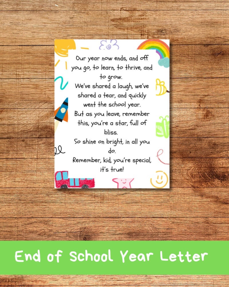 Teacher Goodbye Letter to Kids, Teacher End of School Letter Printable ...