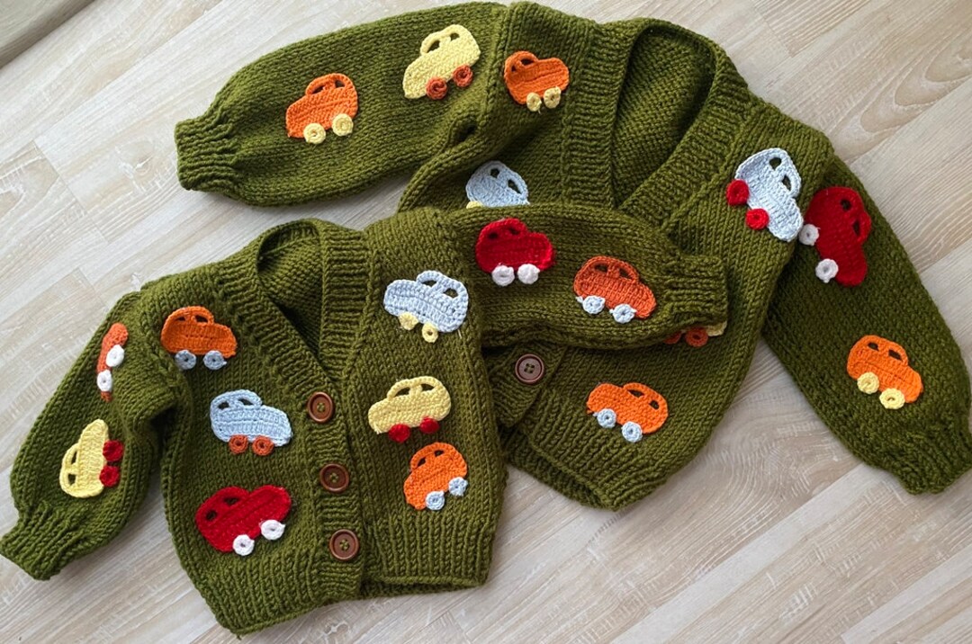 Knitted Baby Cardigan Hand Knitted 3D Car Embroidered Baby Cardigan ...