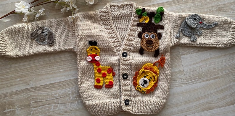 Animal Figured Cardigan Elephant Cardigan Hand-knitted Baby Cardigan ...