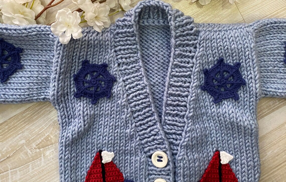 Knitted Baby Cardigan Sailor Cardigan Hand Knitted Baby Jacket Newborn ...