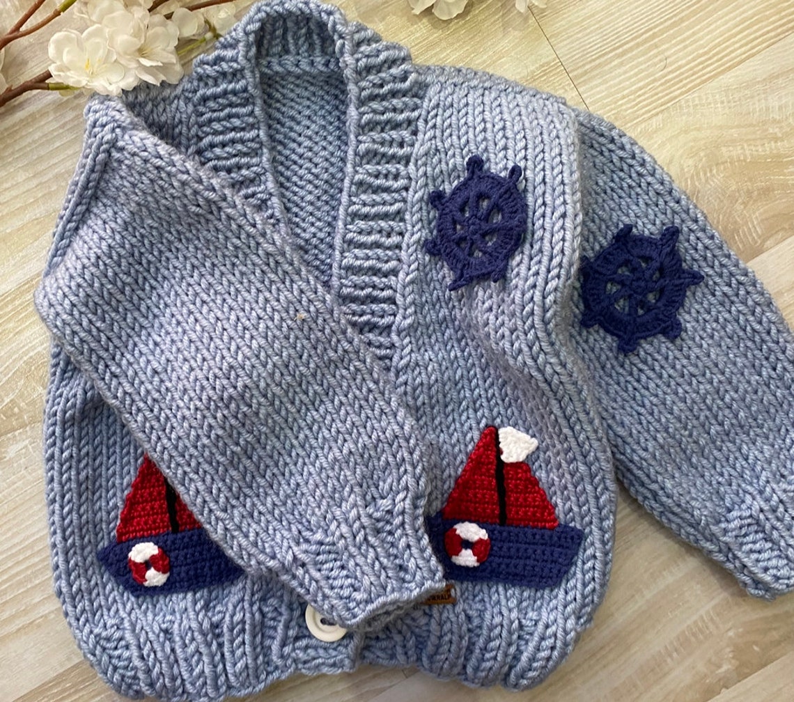 Knitted Baby Cardigan Sailor Cardigan Hand Knitted Baby Jacket Newborn ...