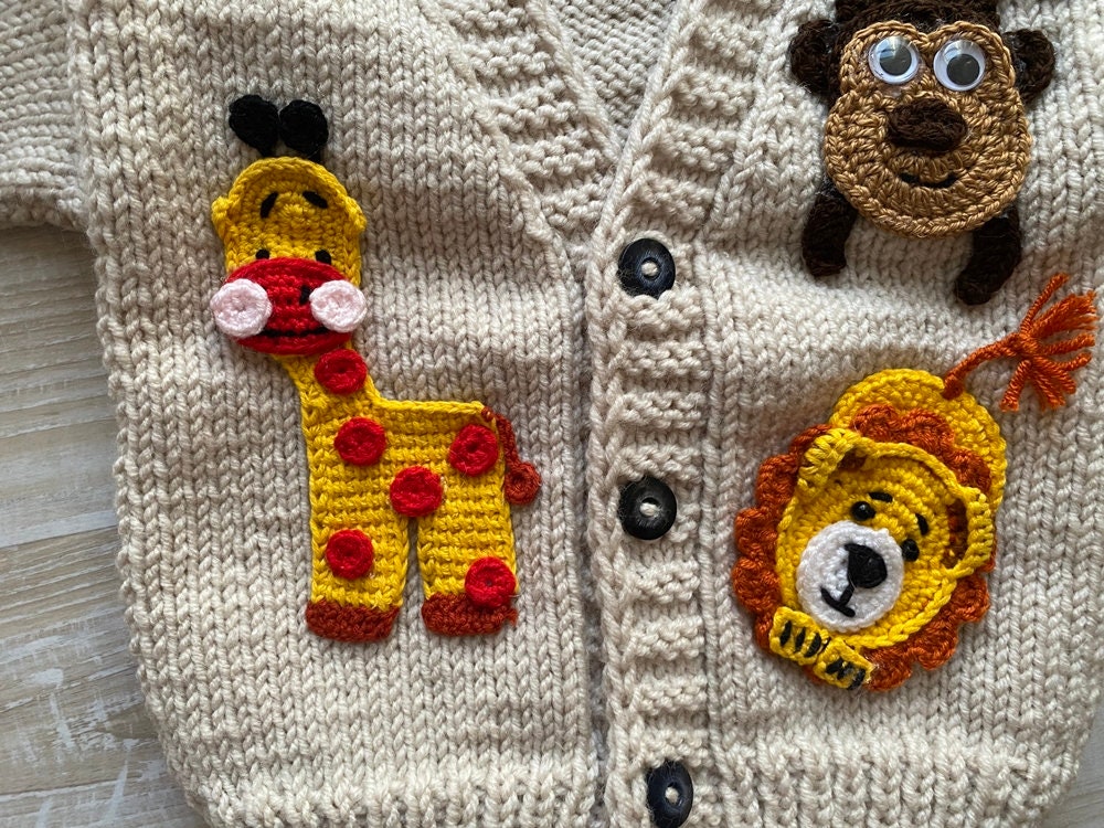 Animal Figured Cardigan Elephant Cardigan Hand-knitted Baby Cardigan ...