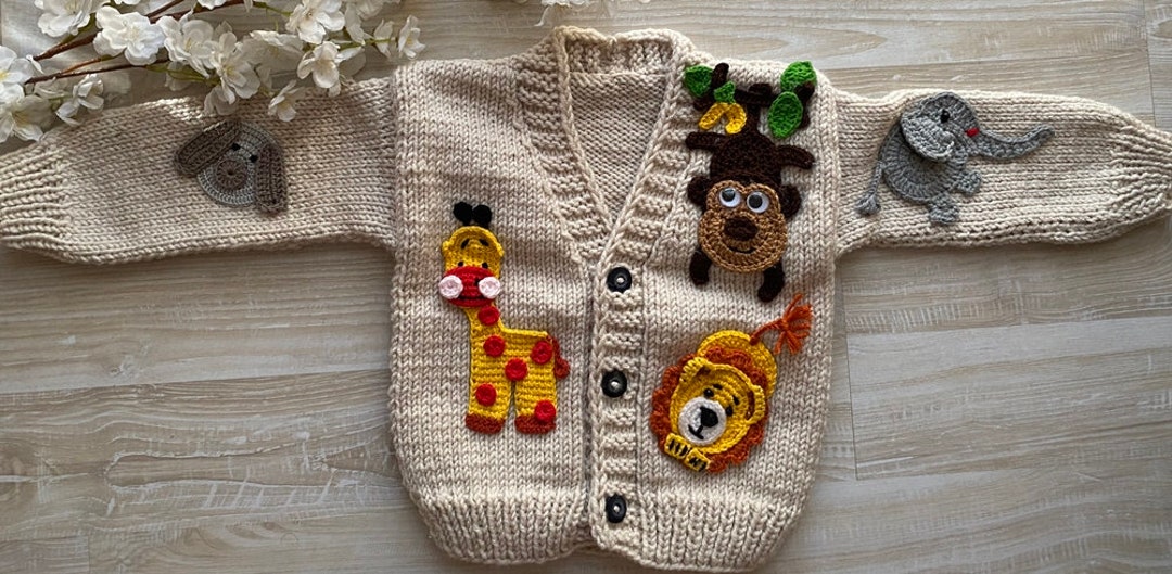 Animal Figured Cardigan Elephant Cardigan Hand-knitted Baby Cardigan ...