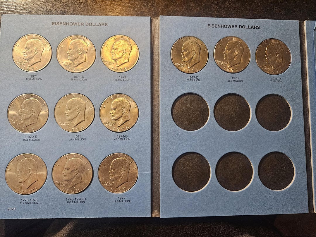 COMPLETE SET of 12 Eisenhower Dollars 1971 - 1978 W/ Whitman Coin ...