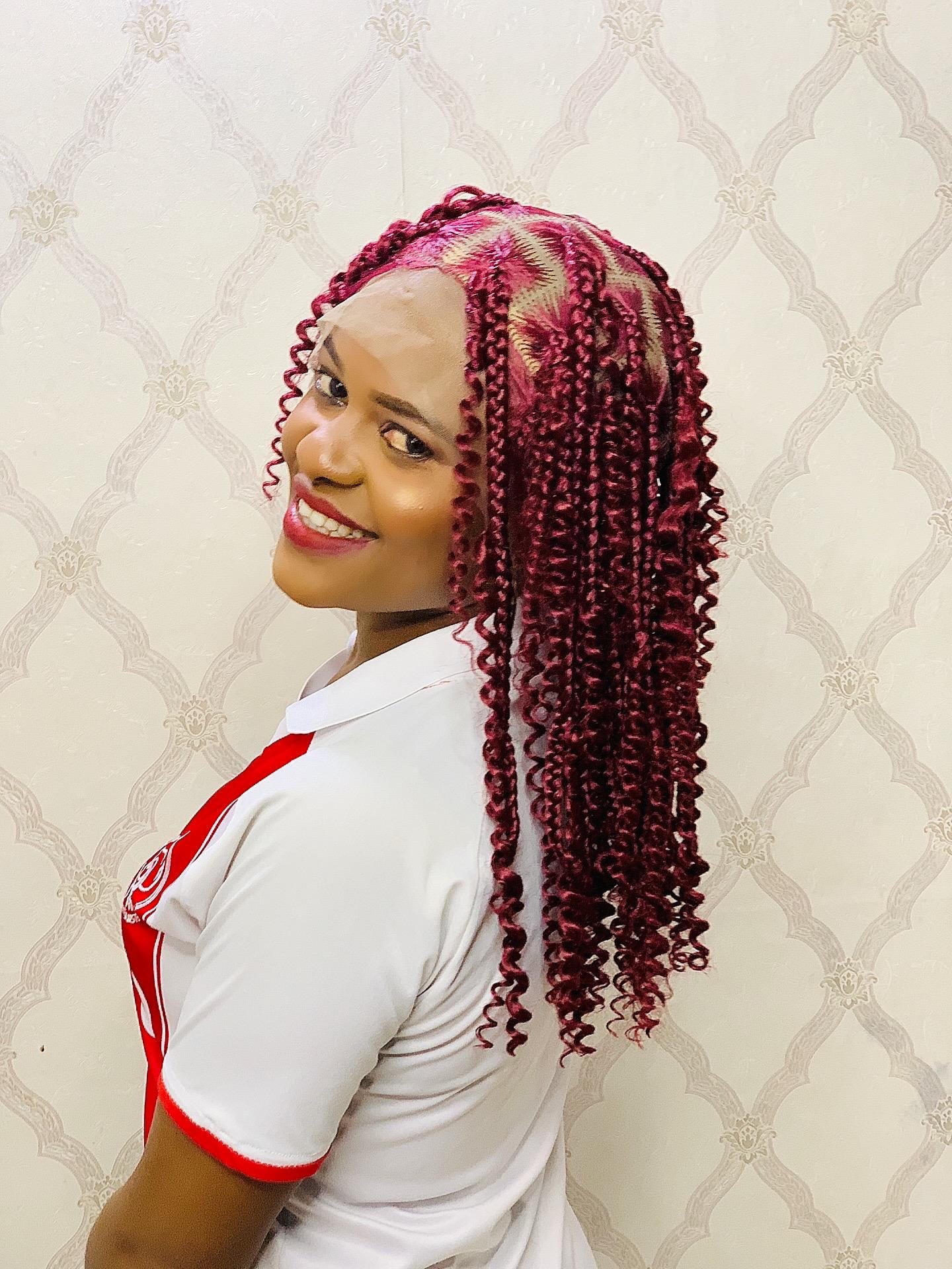 Lushwigs “ Burgundy Boho Box Braided Wig Made on a Full Lace *made to ...