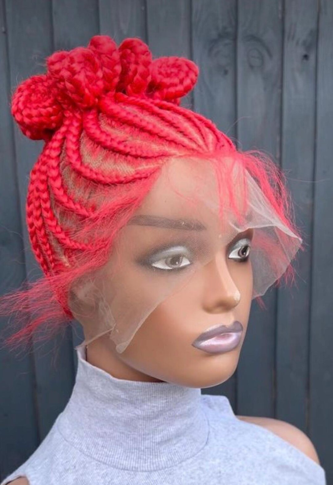 Lushwigs Red Cornrow Bun Handmade Wig Made on a Full Lace *READY TO ...