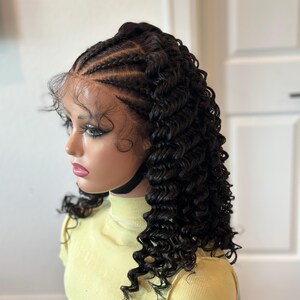 Lushwigss 16" Black Cornrow Wig Lace Frontal Curly Wig Handmade* Made ...