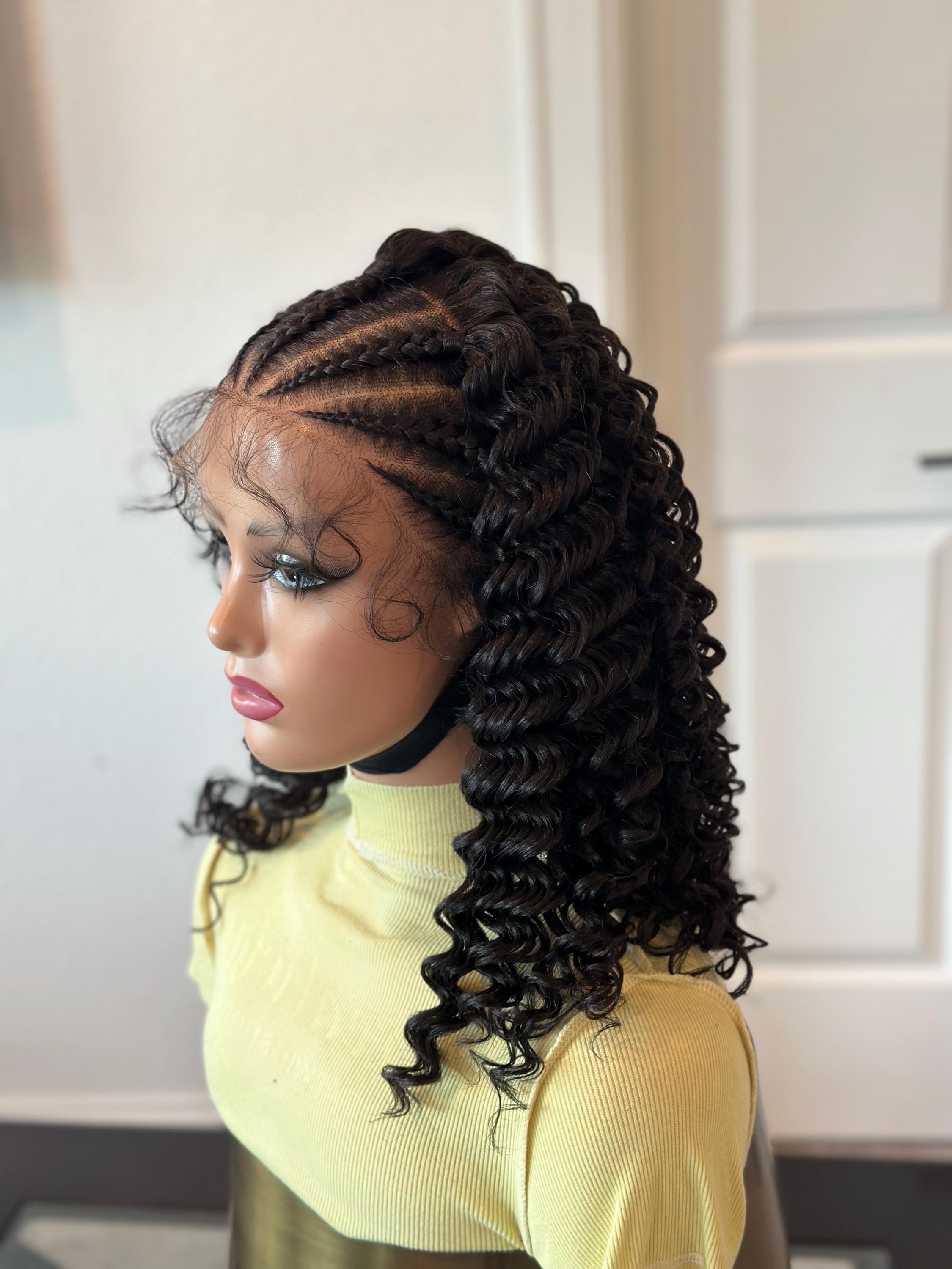 Lushwigss 16" Black Cornrow Wig Lace Frontal Curly Wig Handmade* Made ...
