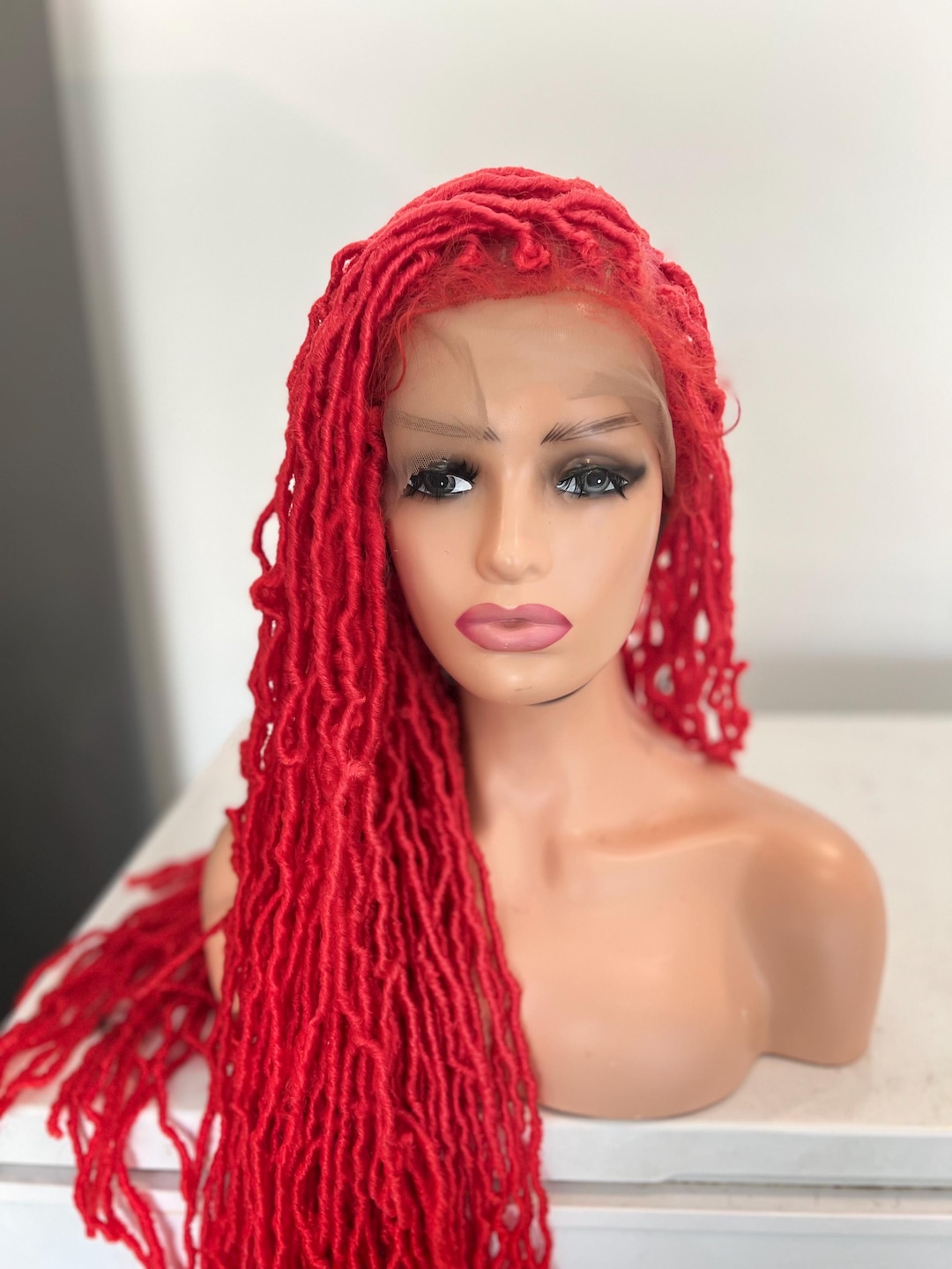Red Cornrow Bun Wig, Handmade Full Lace Wig - Etsy