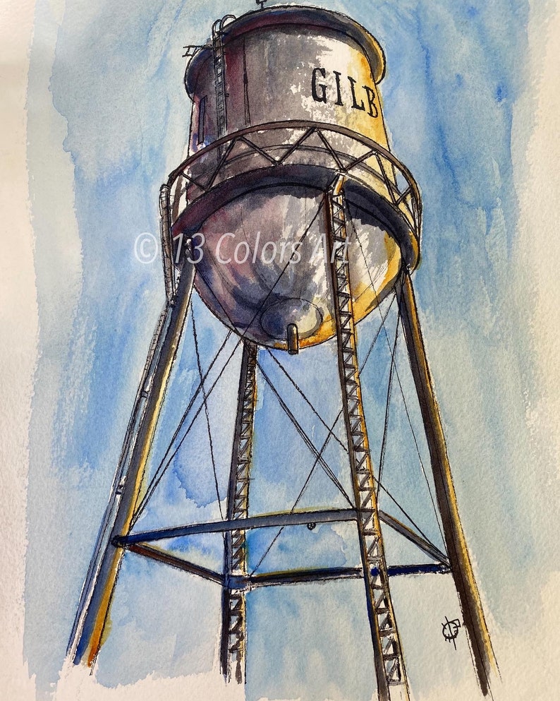 Gilbert Arizona Water Tower Print. Archival, Watercolor Painting. Local ...