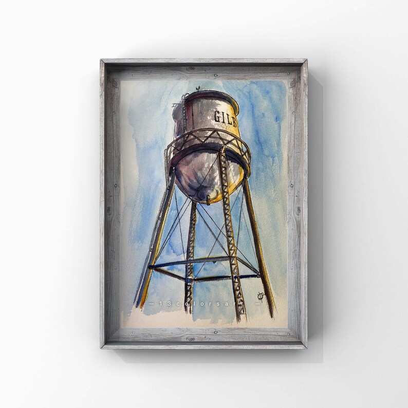 Gilbert Arizona Water Tower Print. Archival, Watercolor Painting. Local ...