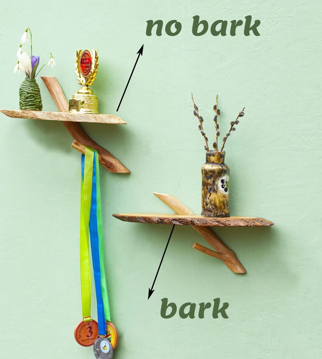 Sculptural Shelf, Hardwood Floating Shelf Oak Slice Oval Branch, Oak ...