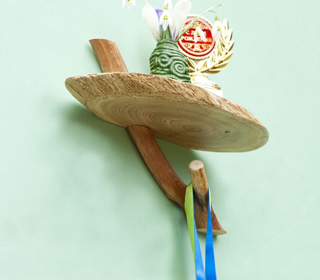 Sculptural Shelf, Hardwood Floating Shelf Oak Slice Oval Branch, Oak ...