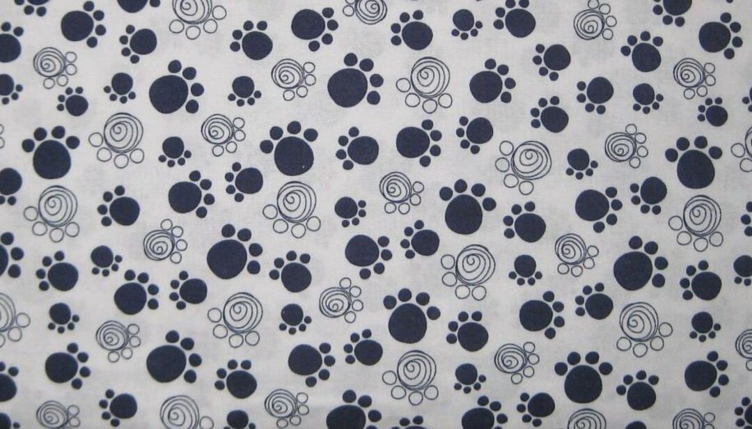 Black Paw Prints and Paw Swirls on White Fabric by the Yard - Etsy
