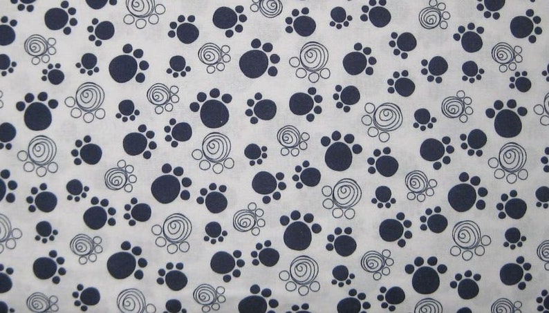 Black Paw Prints and Paw Swirls on White Fabric by the Yard - Etsy
