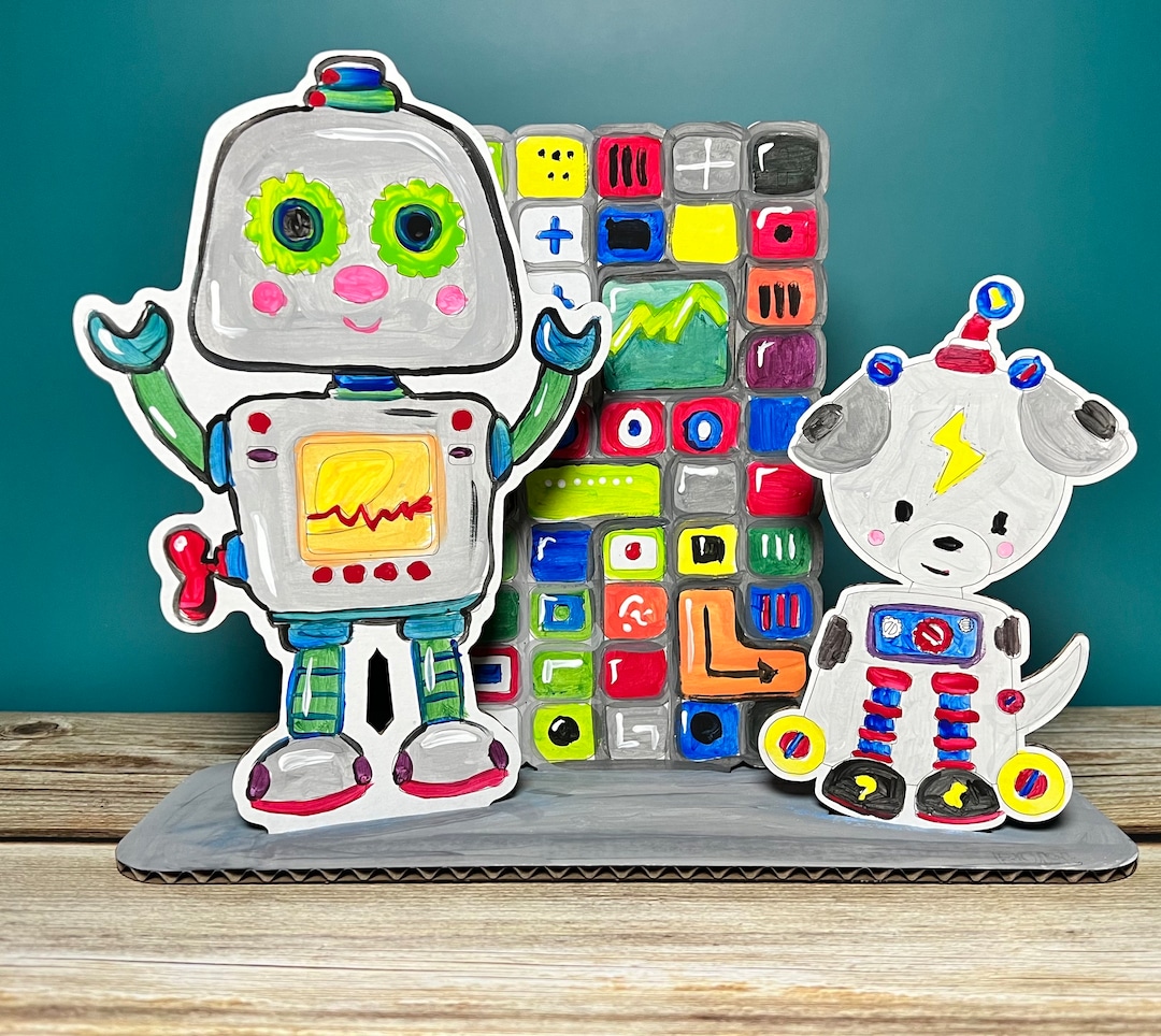 DIY Robot & Dog Diorama Art Kit: Upcycled Cardboard Project - Etsy