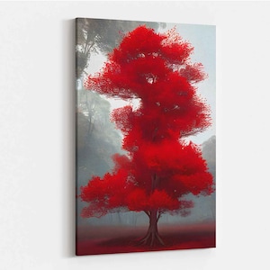 Canvas Art Red Tree Artwork Landscape Wall Art, Canvas Prints Wall ...