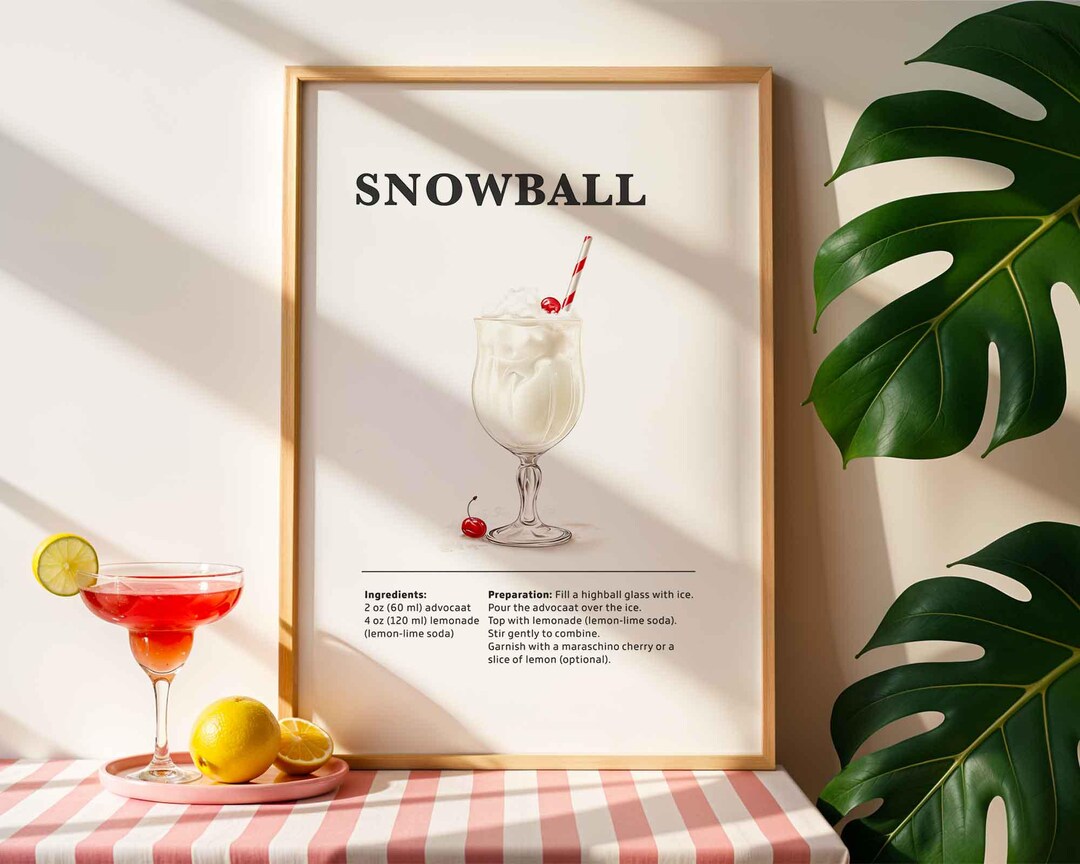 Snowball Cocktail Print, Cocktail Recipe Bar Cart Posters Print Classic ...