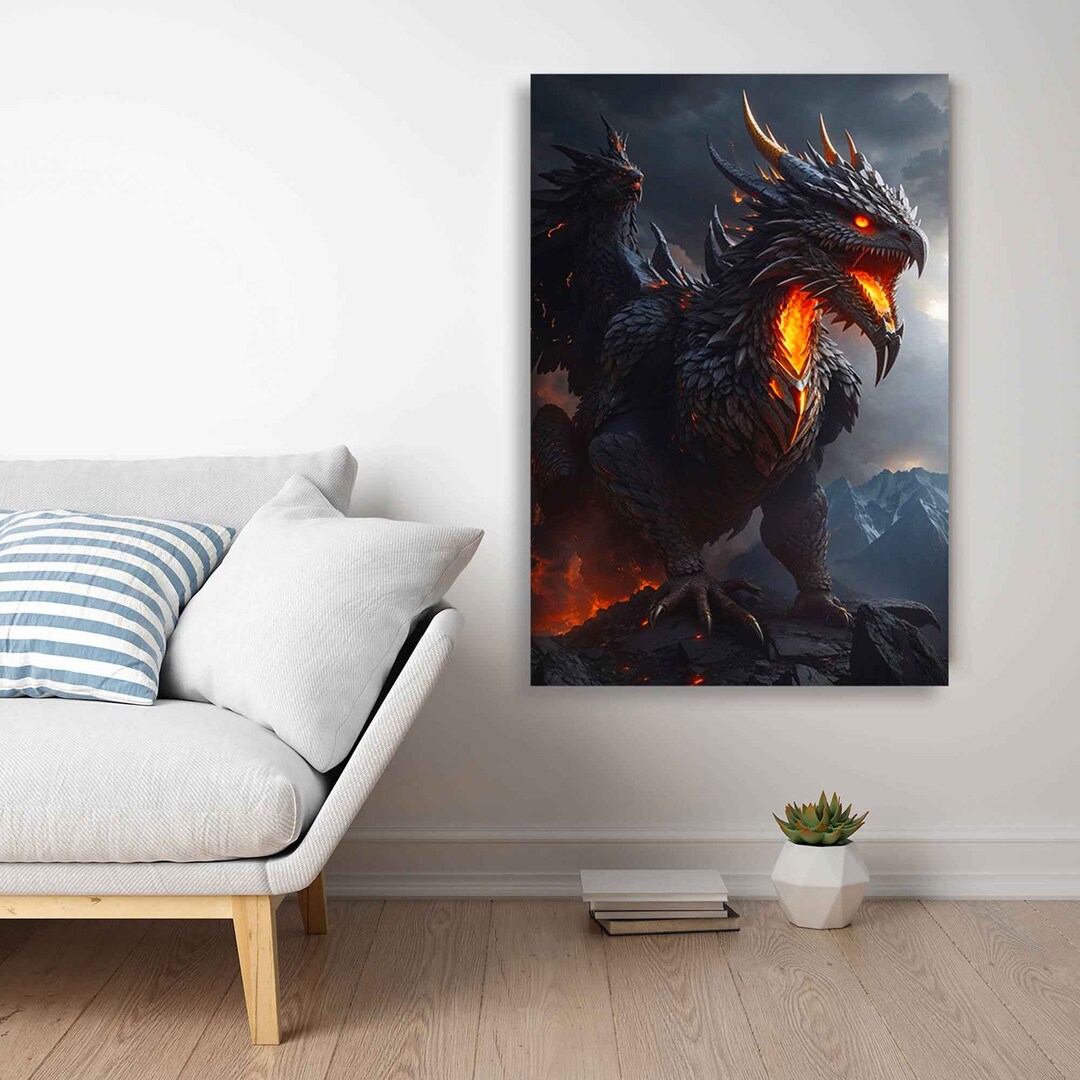 Dragon Creature Fearsome Reptile Fantasy Wall Art Home Decor Bedroom ...