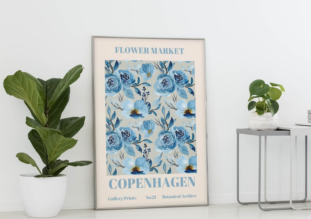 Blue Watercolor Flowers Poster Wall Art for Home Decor, Bedroom Prints ...