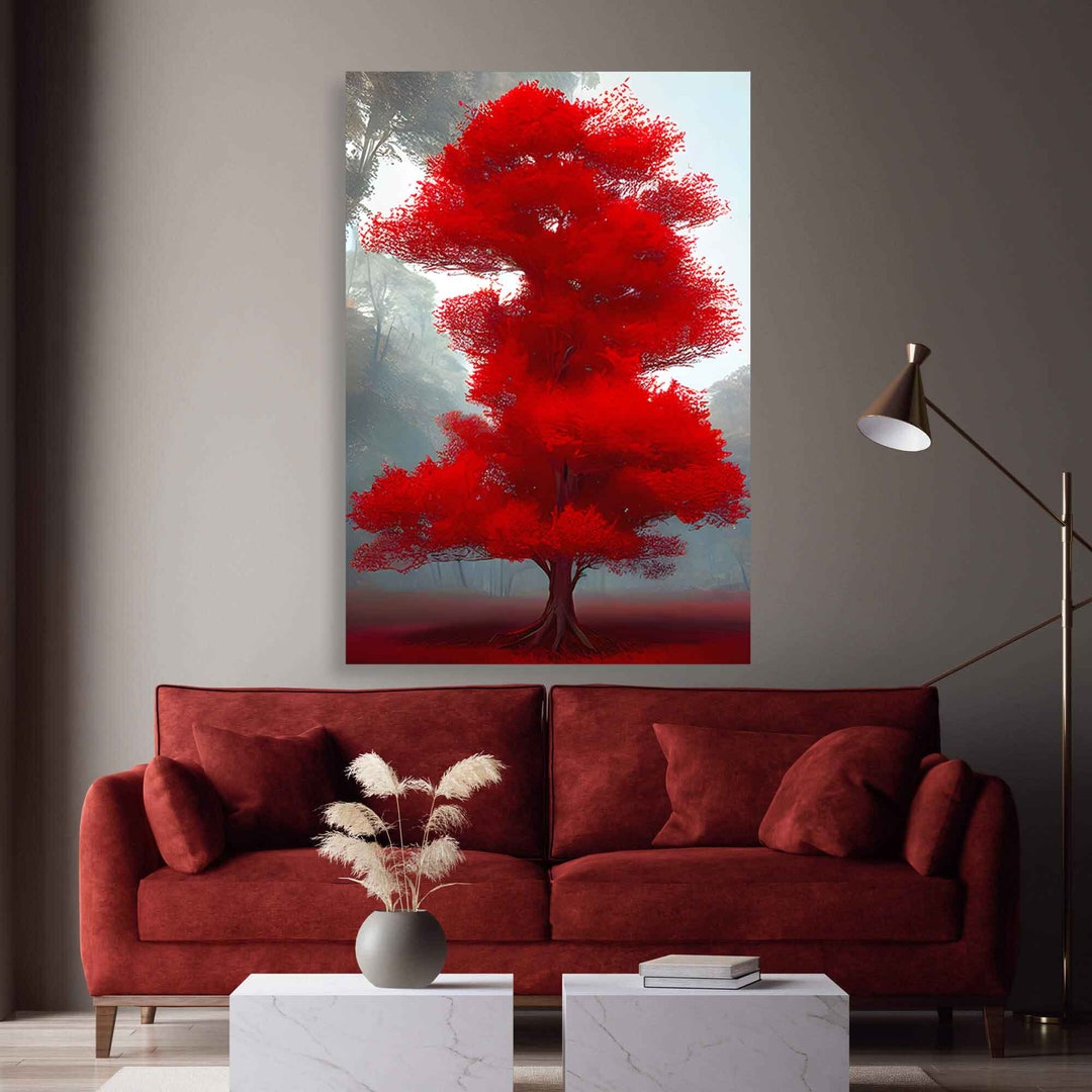 Canvas Art Red Tree Artwork Landscape Wall Art, Canvas Prints Wall ...