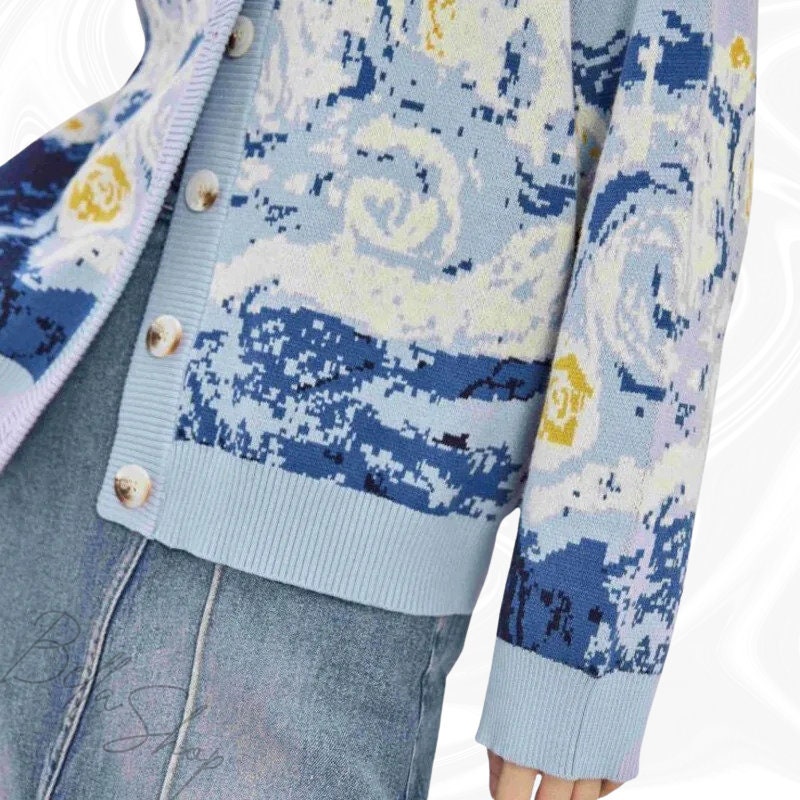 Vincent Van Gogh Cardigan, Embroidery Sweater. Casual Loose Cardigan ...