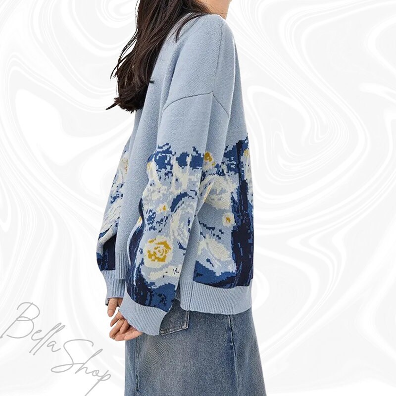 Vincent Van Gogh Cardigan, Embroidery Sweater. Casual Loose Cardigan ...